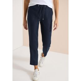 Jogger Pants Cecil, Damen, Gr. XL, L&auml;nge 28, universal blau, Stoff, 100% Leinen, gestreift, comfort fit kn&ouml;chelfrei, Hosen, aus Leinen