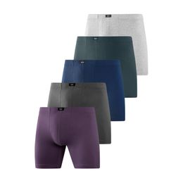 H.I.S. Langer Boxer H.I.S "Langer Boxer Boxershorts f&uuml;r Herren", Damen, Gr. 3 (XS), 5 Stk., lila, grau, blau, gr&uuml;n, grau, Jersey, Obermaterial: 95% Baumwolle, 5% Elasthan, unifarben, Unterhosen, Boxershorts f&uuml;r Herren, mit Logo am Bund