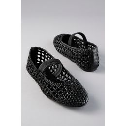 Ballerina ANISTON SHOES, Damen, Gr. 40, schwarz, Lederimitat, Schuhe Ballerina, Sommerschuh in Flechtoptik - NEUE KOLLEKTION