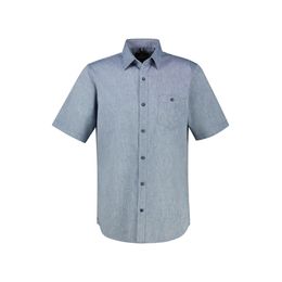 Kurzarmhemd Lerros, Herren, Gr. L, N-Gr, true blau, Web, Obermaterial: 80% Baumwolle, 20% Leinen, unifarben, regular fit normal, ohne Ausschnitt, gerader Abschluss, Hemden, mit Logo Stickerei