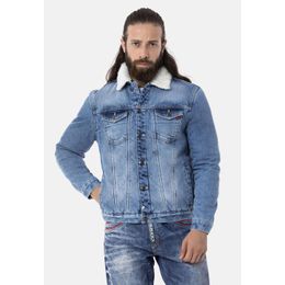 Cipo & Baxx Outdoorjacke CIPO & BAXX "Jacke", Herren, Gr. XL, iceblau, Stoff, 100% Baumwolle, unifarben, regular fit normal, Manschette, Jacken Outdoorjacke, mit Kunstpelz-Kragen