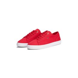 Plateausneaker Tommy Hilfiger "TH FOXING SNEAKER CANVAS", Damen, Gr. 39, rot, Textil, unifarben, Basic, Schuhe Plateausneaker, Freizeitschuh, Halbschuh, Schn&uuml;rer mit Logostickerei - schmale Form