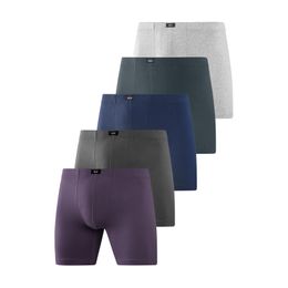 H.I.S. Langer Boxer H.I.S "Langer Boxer Boxershorts f&uuml;r Herren", Herren, Gr. 8 (XXL), 5 Stk., lila, grau, blau, gr&uuml;n, grau, Jersey, Obermaterial: 95% Baumwolle, 5% Elasthan, unifarben, k&ouml;rpernah, Unterhosen, Boxershorts f&uuml;r Herren, mit Logo am Bund
