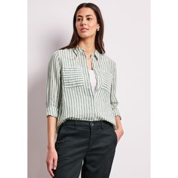 Hemdbluse Street One, Damen, Gr. 36, bound gr&uuml;n, Web, Obermaterial: 100% Leinen, gestreift, regular fit normal, Rundhals, Manschette, Blusen Hemdbluse, mit Streifen Muster