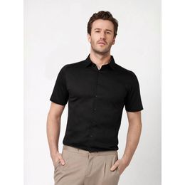 Kurzarmhemd DESOTO "Casual Kent 1/2", Herren, Gr. M, N-Gr, solid schwarz, Jersey, Obermaterial: 100% Baumwolle, slim fit normal, Hemden, Businesshemd, slim fit, Kentkragen
