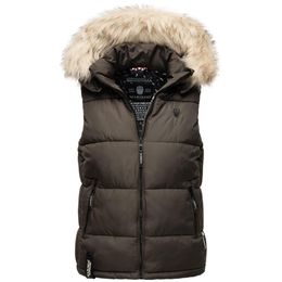 Steppweste Marikoo "Eisfl&ouml;ckchen", Damen, Gr. S (36), grau (anthrazit), Obermaterial: 100% Polyester; Innenseite: 100% Polyester; Fellimitat: 90% Polyacryl, 10% Polyester, Westen Steppweste, warme Steppweste mit abnehmbarem Kunstfellkragen
