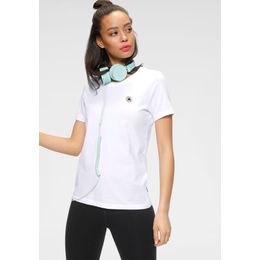 T-Shirt Converse "CORE CHUCK PATCH TEE", Damen, Gr. S, wei&szlig; 10a, Obermaterial: 62% Baumwolle, 33% Polyester, 5% Elasthan, Shirts T-Shirt