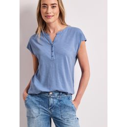 T-Shirt Street One, Damen, Gr. 34, drift blau, Web, 50% Modal, 50% Baumwolle, unifarben, normal normal, Rundhals, abgesteppt, Shirts T-Shirt, mit geschlitztem Rundhalsausschnitt