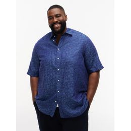 Tommy Hilfiger Big & Tall Kurzarmhemd "BT-LI TENCEL JAQUARD", Herren, Gr. 3XL, N-Gr, carbon navy, allover, Web, Obermaterial: 52% Lyocell, 34% Leinen, 14% Baumwolle, TOMMY HILFIGER BIG & TALL, regular fit normal, Hemden, Gro&szlig;e Gr&ouml;&szlig;en, Kentkragen, regular fit
