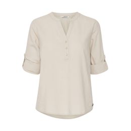 Langarmbluse oxmo "Langarmbluse OXAnja", Damen, Gr. 38, beige (cement), Obermaterial: 55% Leinen LI. 45% Viskose CV., Blusen