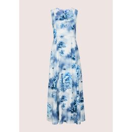 Madeleine Mode Midikleid MADELEINE "Viskosekleid Druckkleid mit floralem Print", Damen, Gr. 44, N-Gr, blau (rauchblau, bleu, multicolor), Obermaterial: 100% Viskose CV., Modern, tailliert, Kleider Midikleid, Teilungsn&auml;hte
