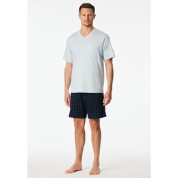 Shorty Schiesser "Comfort Essentials", Herren, Gr. 50, 805, blau, Single Jersey, Obermaterial: 100% Baumwolle, Basic kurz, V-Ausschnitt, Homewear-Sets Shorty, mit aufgesetzter Brusttasche