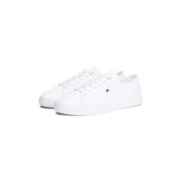 Plateausneaker Tommy Hilfiger "TH FOXING SNEAKER CANVAS", Damen, Gr. 39, wei&szlig;, Textil, unifarben, Basic, Schuhe Plateausneaker, Freizeitschuh, Halbschuh, Schn&uuml;rer mit Logostickerei - schmale Form