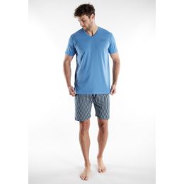 Shorty Tom Tailor, Herren, Gr. 48, blau, mittel, streifen, Single Jersey, Obermaterial: 100% Baumwolle, Homewear-Sets Shorty