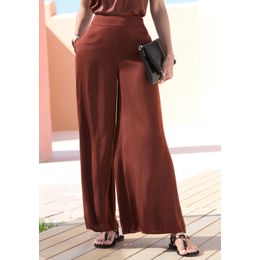Webhose Lascana, Damen, Gr. 36, N-Gr, braun, Satin, Obermaterial: 100% Polyester, unifarben, figurumspielend lang, Hosen, aus leichter Satinqualit&auml;t, weite Palazzohose mit Taschen, Stoffhose