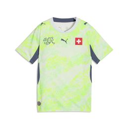 Trainingsshirt Puma "Schweiz 2026 Ausw&auml;rtstrikot Jugendliche", Jungen, Gr. 128, sea glass schwarz indigo blau, Obermaterial: 100% Polyester. Rippe: 100% Polyester. Einsatz: 100% Polyester, regular fit, Rundhals, Shirts
