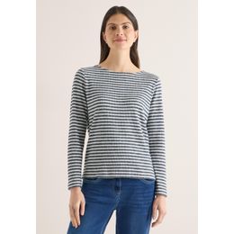 Langarmshirt Cecil, Damen, Gr. S (38), universal blau melange, Stoff, 55% Viskose, 41% Polyester, 4% Elasthan, gestreift, comfort fit normal, U-Boot-Ausschnitt, abgesteppt, Shirts Langarmshirt, mit U-Boot-Ausschnitt