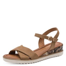 Keilsandalette Tamaris, Damen, Gr. 42, beige, Textil, Veloursleder, unifarben, Schuhe, Riemchensandale, Sommerschuh in veganer Verarbeitung