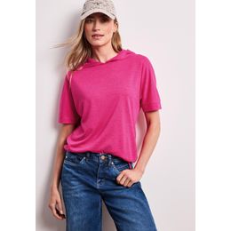 Kurzarmshirt Street One, Damen, Gr. 38, magenta dream, Jersey, Obermaterial: 80% Polyester, 20% Viskose, meliert, unifarben, regular fit normal, ohne Ausschnitt, angesetztes B&uuml;ndchen, Shirts, mit Kapuze
