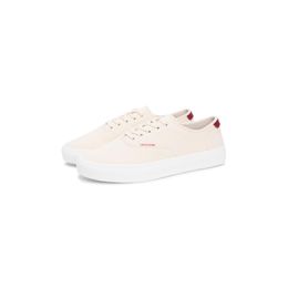 Sneaker Tommy Hilfiger "TH VULC CUP CVS", Herren, Gr. 45, creme, Textil, unifarben mit Farbeinsatz, Basic, Schuhe Sneaker, Freizeitschuh, Halbschuh, Schn&uuml;rschuh mit Kontrastbesatz an der Ferse