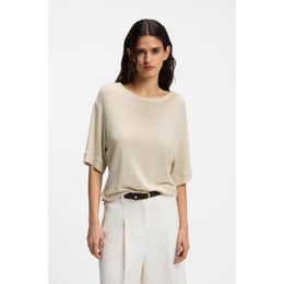 T-Shirt BOSS Orange "Emma Premium Damenmode", Damen, Gr. L, beige (open beige 287), Web, Obermaterial: 100% Leinen, unifarben, h&uuml;ftbedeckend, Rundhals, abgesteppte Kante, Shirts T-Shirt, aus reinem Leinen, Rundhals