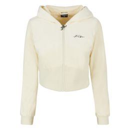 Kapuzenpullover Fubu "Fubu Damen FW224-020-1 Signature Velours Zip Hoodie offwhite", Damen, Gr. S, sanftes wei&szlig;, 93% Polyester, 7% Elasthan, mehrfarbig, normal, ohne Ausschnitt, Pullover Kapuzenpullover