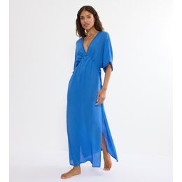 Strandkleid Triumph, Damen, Gr. 42, N-Gr, blau (very blau), Web, Obermaterial: 100% Viskose, bequem lang, tiefer V-Ausschnitt, Kleider Strandkleid, mit tiefem V-Ausschnitt und halb langem Arm