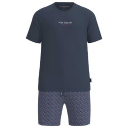 Shorty Tom Tailor, Damen, Gr. 48, blau, mittel, allover, Single Jersey, Obermaterial: 100% Baumwolle, Homewear-Sets Shorty