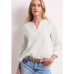 Langarmbluse Street One, Damen, Gr. 40, sanftes wei&szlig;, Web, 60% Leinen, 40% Baumwolle, unifarben, normal normal, Rundhals, B&uuml;ndchen, Blusen, mit Leinenanteil