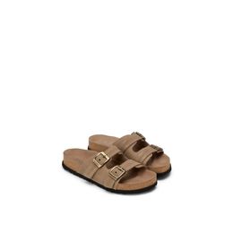 Marc O'Polo Pantolette MARC O'POLO "Quinn", Damen, Gr. 37, sand, Mesh, Synthetik, Veloursleder, unifarben, Schuhe Pantolette, Sommerschuh, Hausschuh, Strandschuh mit Memory Foam