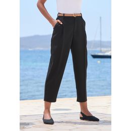 Bundfaltenhose Lascana, Damen, Gr. 34, N-Gr, schwarz, Web, Obermaterial: 76% Polyester, 20% Viskose, 4% Elasthan, unifarben, figurumspielend kn&ouml;chelfrei, Hosen, mit G&uuml;rtel, in modischer Barrel-Form