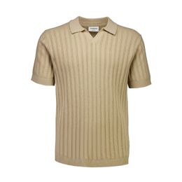 Kurzarmpullover LINDBERGH "Poloshirt Relaxed Fit", Herren, Gr. L, sand, Obermaterial: 60% Baumwolle, 40% Polyester, unifarben, V-Ausschnitt, Pullover