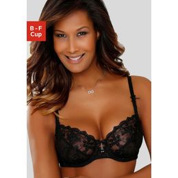 B&uuml;gel-BH Lascana, Damen, Gr. 100, Cup F, schwarz, Spitze, Obermaterial: 60% Polyamid, 20% Elasthan, 20% Polyester, BHs B&uuml;gel-BH, mit transparenter Stickerei-Spitze, Dessous