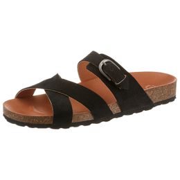 Pantolette VERBENAS "RUBI SERRAJE", Damen, Gr. 38, schwarz, Veloursleder, unifarben, Schuhe Pantolette, Sommerschuh, Hausschuh, Urlaubsschuh mit verstellbarer Schnalle