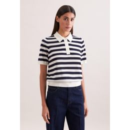 Polokragenpullover Seidensticker, Damen, Gr. S, marine, 90% Wolle, 10% Seide, gestreift, regular fit, Pullover, Polo Gestreift
