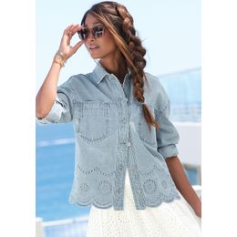 Jeansjacke Buffalo, Damen, Gr. 38, blau washed, Denim/Jeans, Obermaterial: 100% Baumwolle, unifarben, figurumspielend h&uuml;ftlang, 1-Knopf-Manschette mit Druckknopf, Jacken Jeansjacke, mit Stickereidetails
