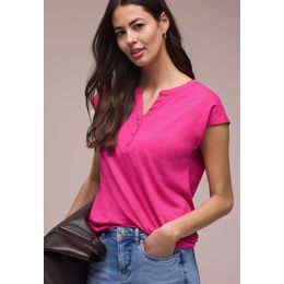 T-Shirt Street One, Damen, Gr. 34, magenta dream, Web, 50% Modal, 50% Baumwolle, unifarben, normal normal, Rundhals, abgesteppt, Shirts T-Shirt, mit geschlitztem Rundhalsausschnitt