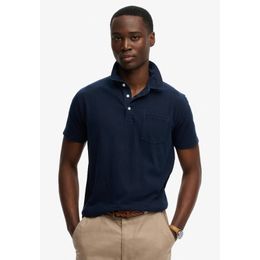 Poloshirt Superdry "CLASSIC COTTON LINEN POLO", Damen, Gr. L, hampton navy, Single Jersey, Obermaterial: 80% Baumwolle, 20% Leinen, unifarben, slim fit normal, Rundhals, Shirts, aus tollem Baumwoll-Leinen-Mischgewebe