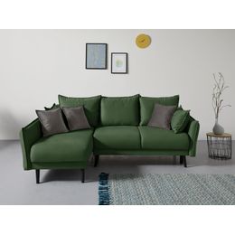 Ecksofa Home Affaire "Asra L-Form", gr&uuml;n (flaschengr&uuml;n, olivegr&uuml;n), B:240cm H:95cm T:170cm, 100% Polyester, Sofas, Ecksofa, incl. Bettfunktion und Bettkasten, Seitentasche im Armteil, Federkern