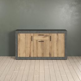 Sideboard Inosign "Bergen", grau (coast evoke eiche mit matera), B:149cm H:83cm T:40cm, FSC-zertifizierter Holzwerkstoff, Sideboards, Sideboard, Sideboard mit 3 T&uuml;ren & 1 Schublade - (B/T/H) 149/40/83 cm