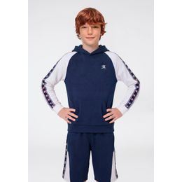 Kapuzensweatshirt Champion "Sports-inspired Terry Hoodie with Tape detailing", Jungen, Gr. XL (164/170), nava, wht, angeraute Sweatware, Obermaterial: 73% Baumwolle, 27% Polyester, normal, angesetztes B&uuml;ndchen, Sweatshirts Kapuzensweatshirt, f&uuml;r Kinder, sportlich inspiriert, mit Kapuze, normale Schnittform