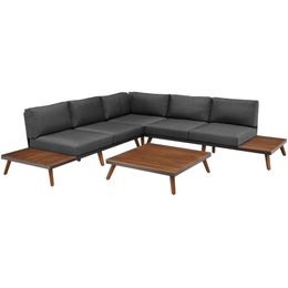 Gartenlounge-Set Merxx "Athen", grau (grau, braun), Obermaterial: 100% Polyester. F&uuml;llung: 100% Polyurethan, Sitzm&ouml;bel-Sets, Gartenlounge-Set, Aluminiumgestell mit Akazienholz, FSC 100%, Unser Dauertiefpreis