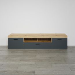 Lowboard Home Affaire "Tyler TV-Kommode", schwarz (eiche mit anthrazit), B:230cm H:52cm T:52cm, FSC-zertifizierter Holzwerkstoff, Sideboards, Lowboard, TV-Lowboard, Hirnholzapplikationen, Breite 230 cm