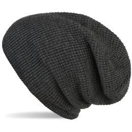 Strickm&uuml;tze styleBREAKER "Strick Beanie M&uuml;tze mit Karo Strickmuster", Damen, grau (dunkelgrau meliert), Obermaterial: 100% Polyacryl PAN., Modisch, M&uuml;tzen Strickm&uuml;tze
