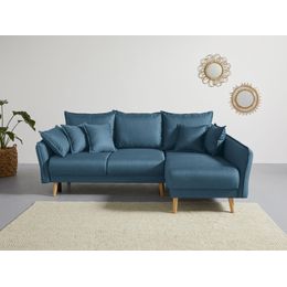 Ecksofa Home Affaire "Granbo L-Form", blau (petrol), B:240cm H:95cm T:170cm, 100% Polyester, Sofas, Ecksofa, incl. Bettfunktion und Bettkasten, Federkern-Polsterung, Seitentasche