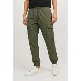 Jack & Jones Cargohose JACK & JONES "JPSTKANE DYLAN CUFFED CARGO RET", Herren, Gr. M, N-Gr, olive night, Web, Obermaterial: 98% Baumwolle, 2% Elasthan, unifarben, relaxed fit kn&ouml;chellang, Hosen Cargohose