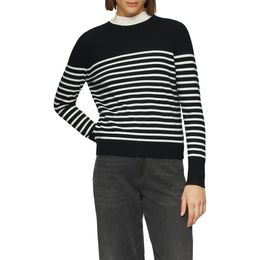 Rundhalspullover s.Oliver, Damen, Gr. 34, wei&szlig; (schwarz stripe wei&szlig;), Obermaterial: 72% Viskose, 28% Polyester, gestreift, regular fit taillenbedeckt, Rundhals, Rippb&uuml;ndchen, Pullover Rundhalspullover, mit Streifenmuster