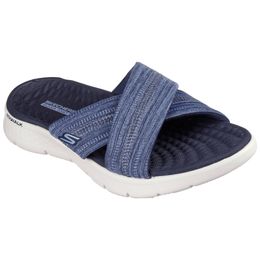 Pantolette Skechers "GO WALK FLEX SANDAL-BUTTERFLY BLISS", Damen, Gr. 41, blau (navy), Textil, bestickt, unifarben, Schuhe Pantolette, Keilabsatz, Sommerschuh, Schlappen mit Goga Mat Footbed