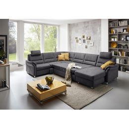 Wohnlandschaft DIE PLANBAR "ZE-EM16033 U-Form, Breite 330 cm", mammut grau, B:330cm T:262cm, 100% Polyester, Sofas, Wohnlandschaft, wahlweise mit Kopfst&uuml;tzen und Bettfunktion