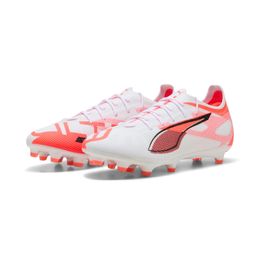 Fu&szlig;ballschuh Puma "ULTRA 5 PRO FG/AG", Gr. 46,5, wei&szlig; (Puma wei&szlig;, Puma schwarz, glowing rot), Synthetik, Schuhe Fu&szlig;ballschuh, f&uuml;r Rasen- und Kunstrasenpl&auml;tze